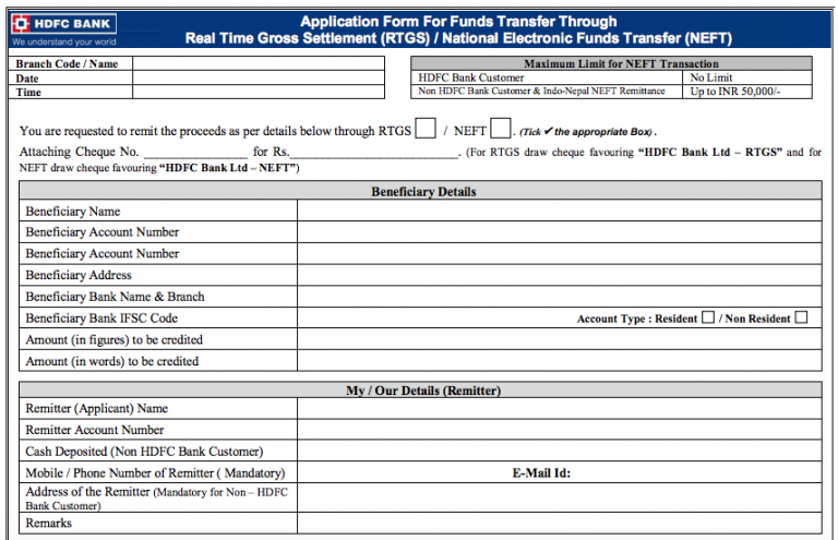 HDFC Bank NEFT Form 2025, Timing, Charges and Features
