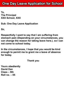 One Day Leave Letter Format, One Day Leave Application Format